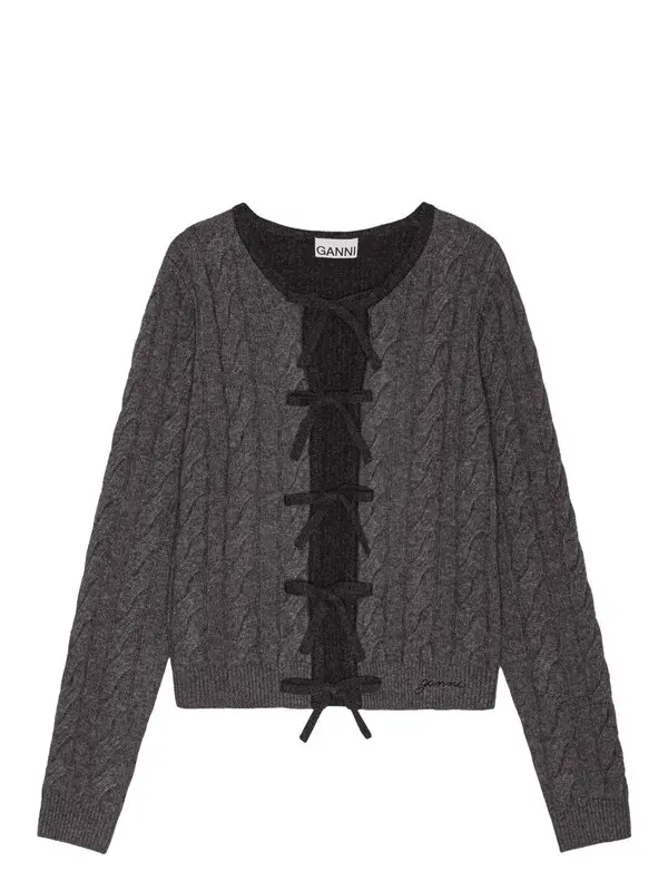 GANNI Cashmere Blend Cardigan With Tie Detailing - Mixed