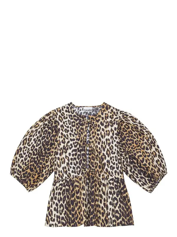 GANNI Print Cotton Poplin Blouse - Mixed