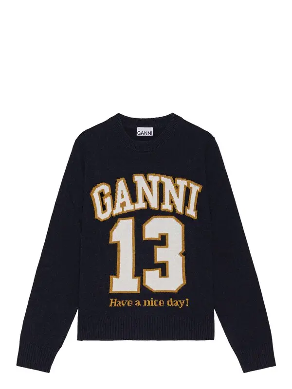 GANNI Graphic Wool-blend Sweater - Navy