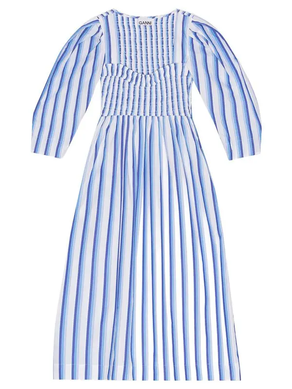 GANNI Striped Smock Long Dress - Blue