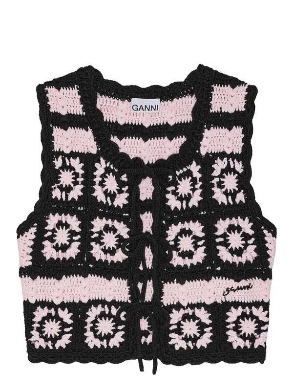 GANNI Cotton Crochet Vest - Pink