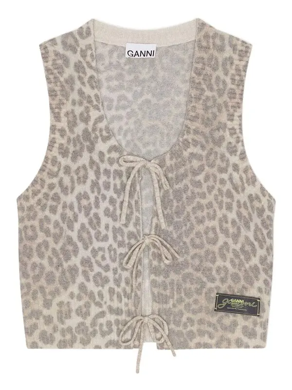 GANNI Leopard Print Tie Vest - Mixed