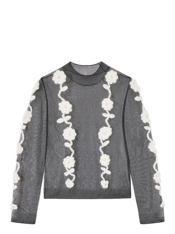 GANNI Flower Crochet Turtleneck - Black