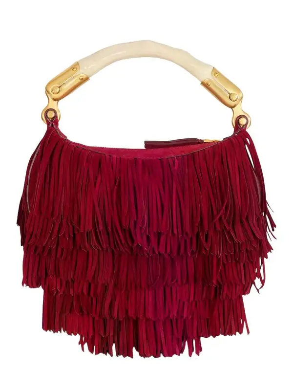 Balmain Mini Ebene Fringes Leather Shoulder Bag - Red