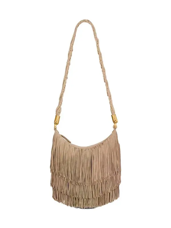 Balmain Fringed Calfskin Shoulder Bag - Neutrals