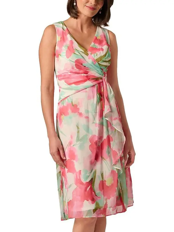 Adrianna Papell Draped Chiffon Dress - Coral/green Multi