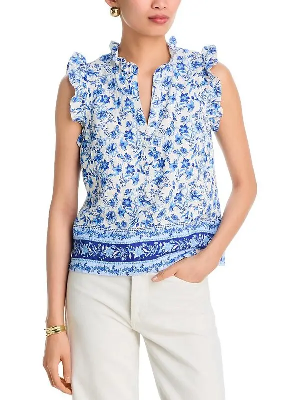 Aqua Ruffled Top - Blue/white