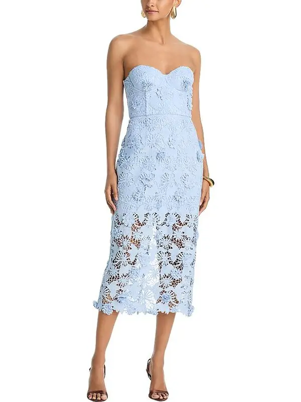 Aqua Strapless 3d Lace Midi Dress - Sky Blue