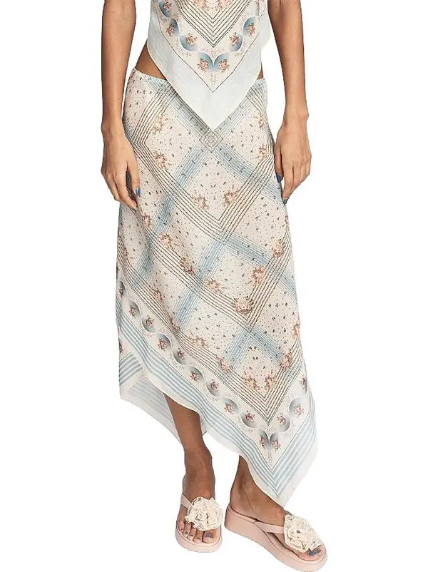 Anna Sui Heritage Scarf Print Chiffon Skirt - Sky Blue