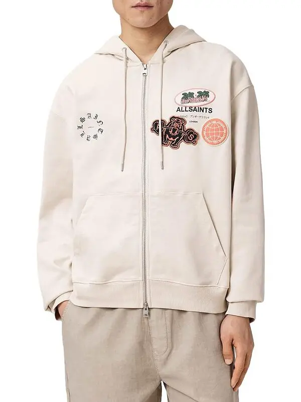 ALLSAINTS Patcher Zip Through Hoodie - Dusk White