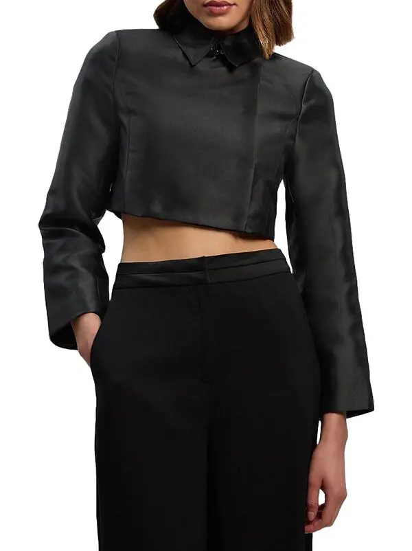 Karen Millen Satin Twill Cropped Wrap Tailored Jacket - Black