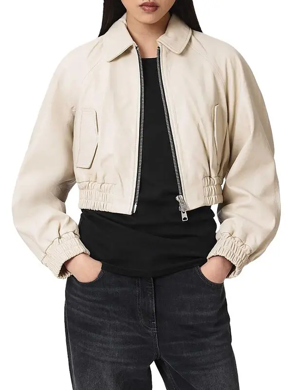 ALLSAINTS Leather Bomber Jacket - Antique White