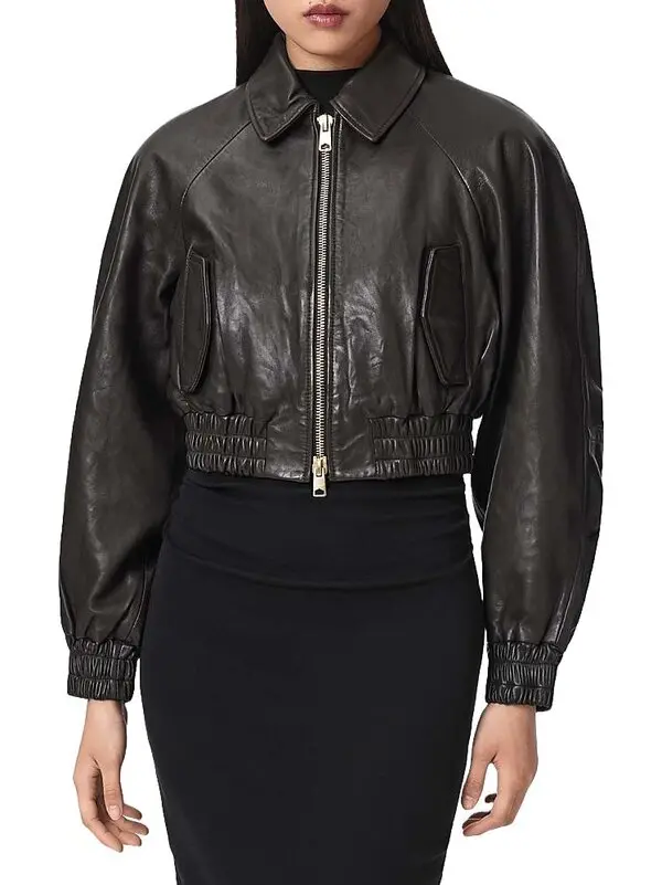 ALLSAINTS Leather Bomber Jacket - Bitter Brown