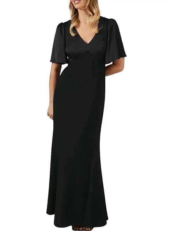 Coast Contrast Satin Bridesmaid Dress - Black