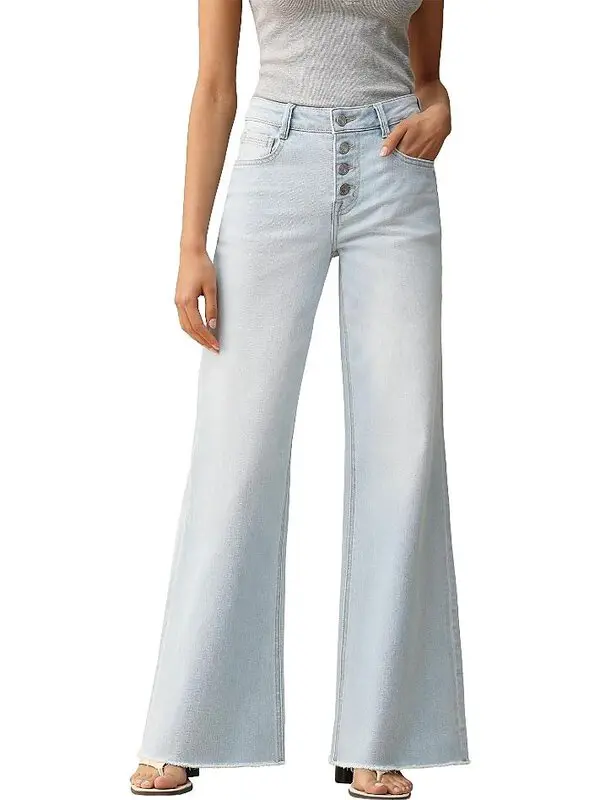 BAYEAS Mid-rise Wide Leg Jeans With Button Fly - Light Blue