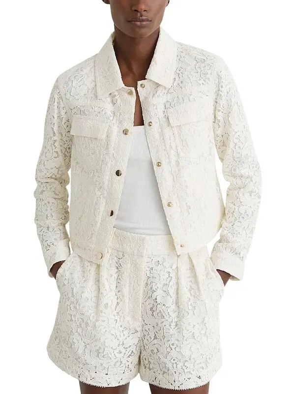 REISS Lori Lace Jacket - White