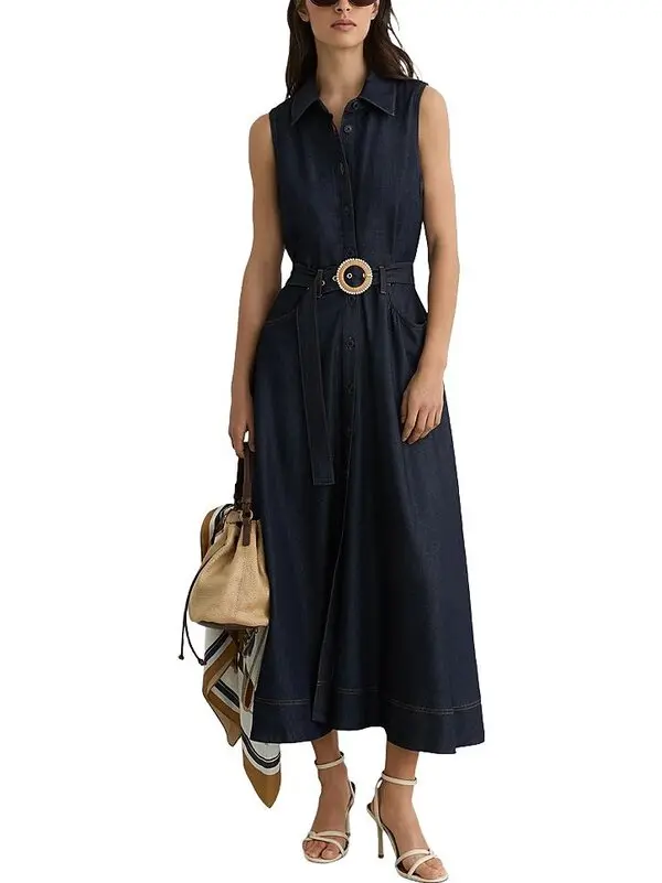 REISS Remi Denim Shirt Dress - Indigo Blue