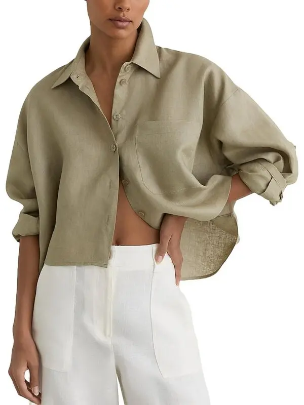 REISS Solena Linen Shirt - Green