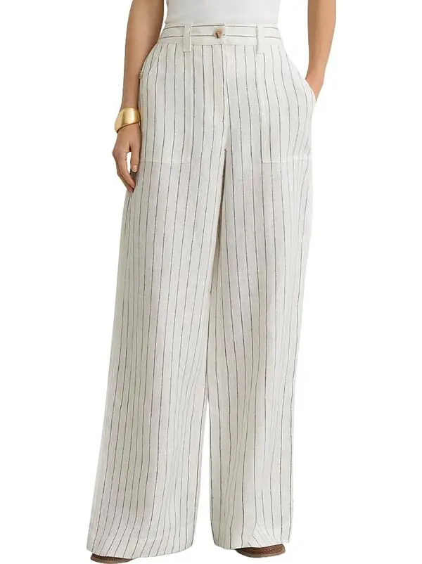 REISS Ashby Wide Leg Trousers - White/navy