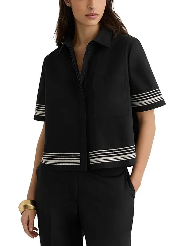 REISS Striped Cotton Shirt - Black/ivory