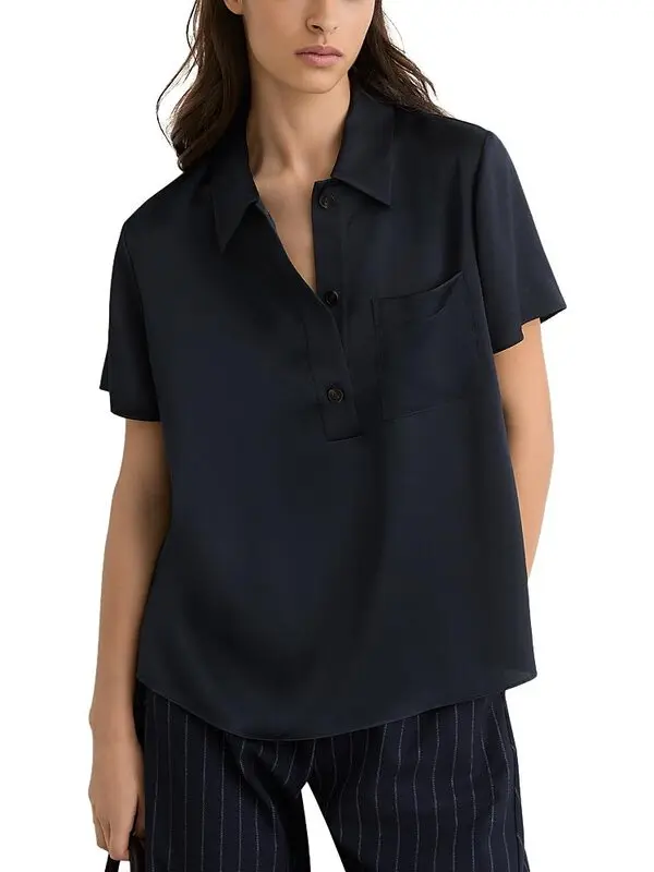 REISS Silk Short Sleeve Shirt - Navy