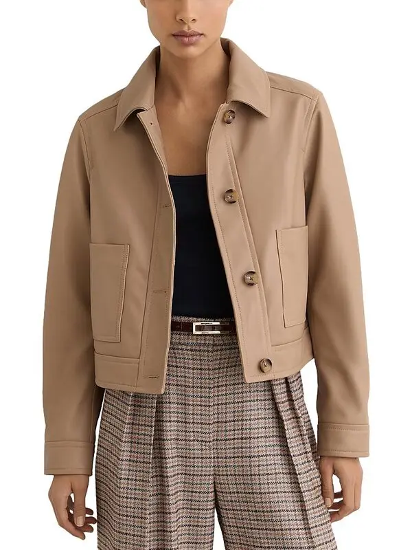 REISS Sonny Leather Jacket - Neutral