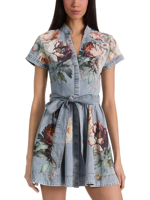 Alice + Olivia Lucy Denim Mini Shirt Dress - Sierra Vintage Multi