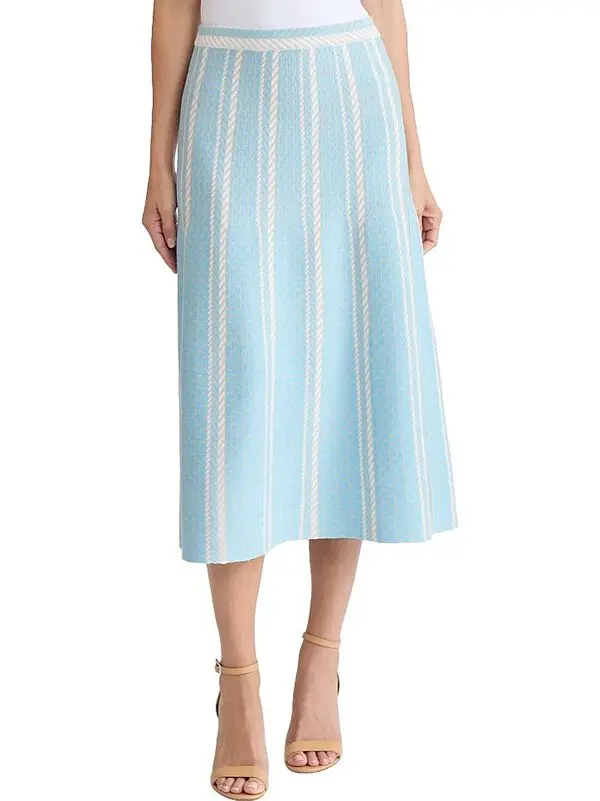 Ming Wang Roadmap Pattern Soft Knit Midi Skirt - Serene/limestone/white
