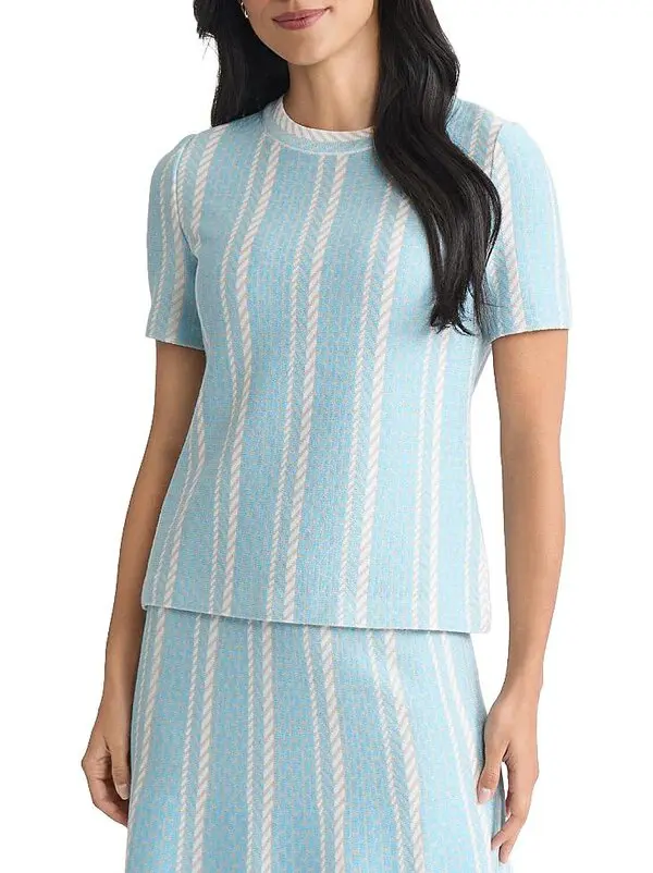 Ming Wang Roadmap Pattern Soft Knit Top - Serene/limestone/white