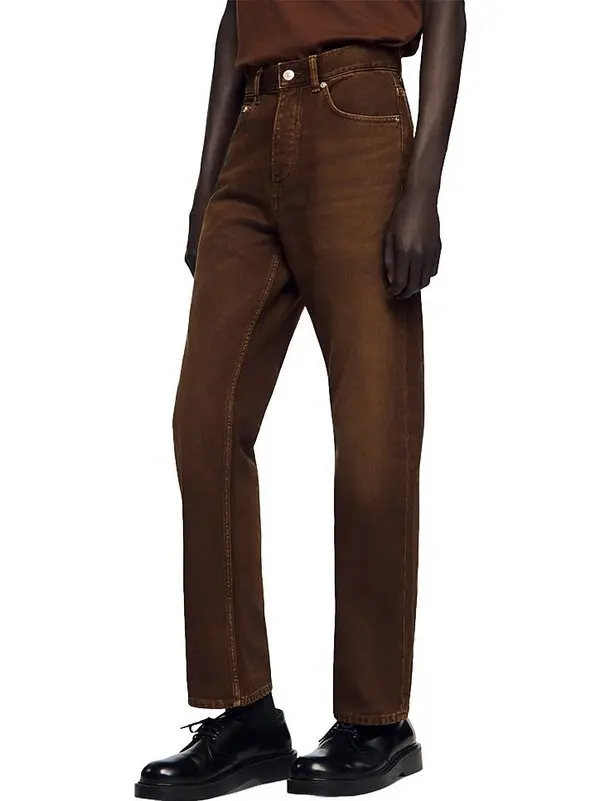 Sandro Regular Fit Faded Cotton Jeans - Tobacco Brown