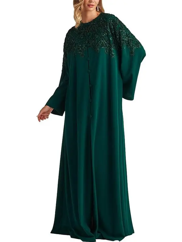 Tadashi Shoji Burney Sequin Embroidered Caftan Gown - Hunter Green
