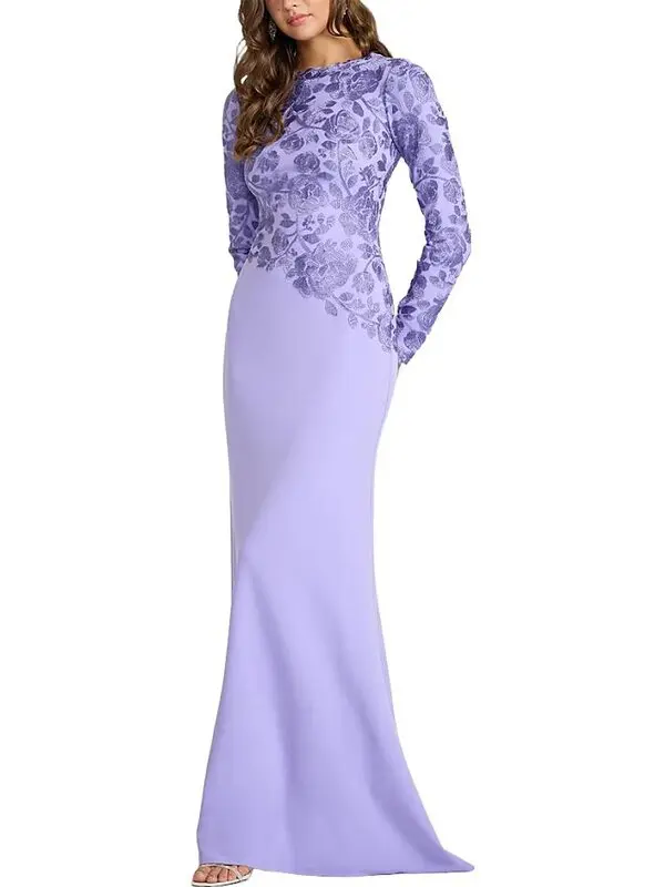 Tadashi Shoji Kisha Embroidered Crepe Gown - Lavender Mist