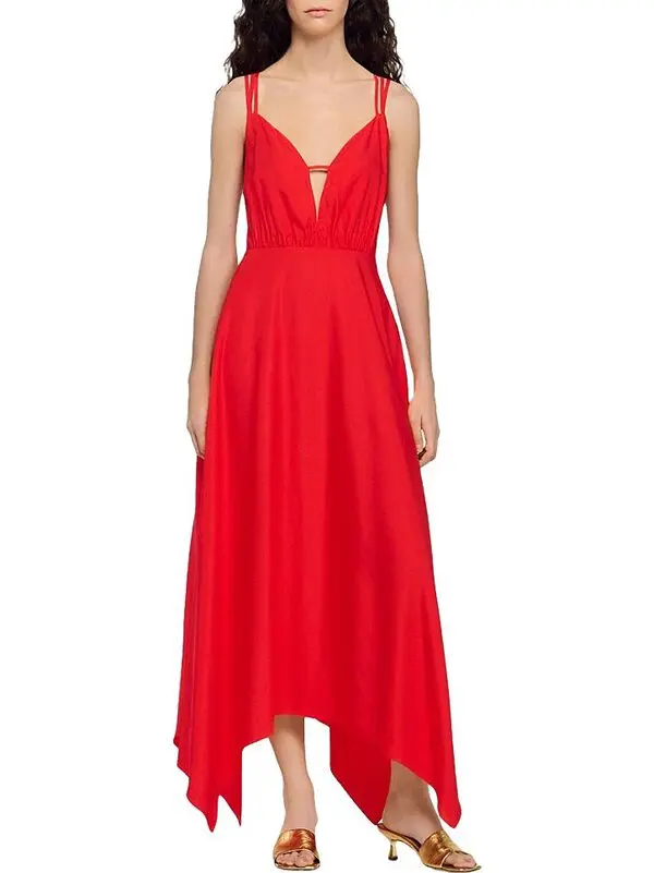 Sandro Asymmetric Maxi Dress - Red