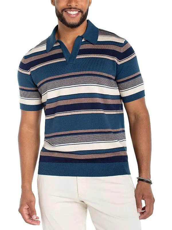 LIVERPOOL Short Sleeve Johnny Collar Sweater Shirt - Navy Multi