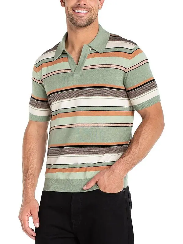 LIVERPOOL Short Sleeve Johnny Collar Sweater Shirt - Sage Multi