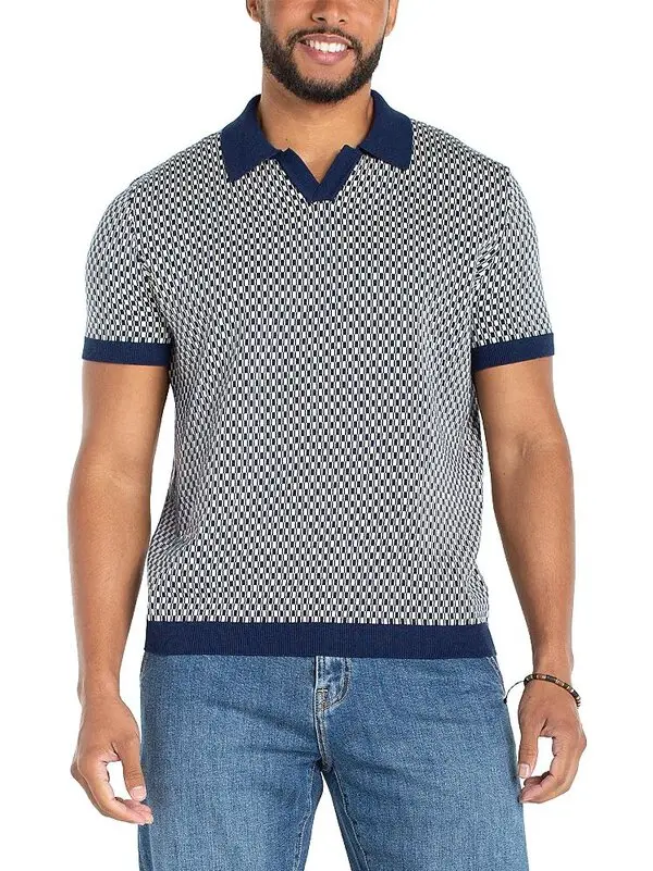 LIVERPOOL Short Sleeve Johnny Collar Sweater Shirt - Navy Parchment