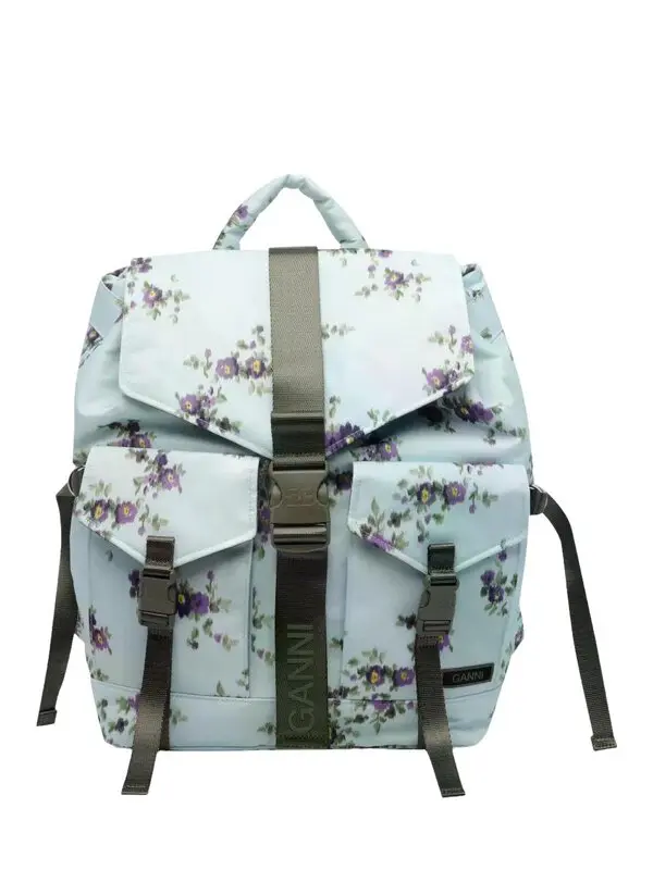 GANNI Floral-print Buckle-fastening Backpack - Blue