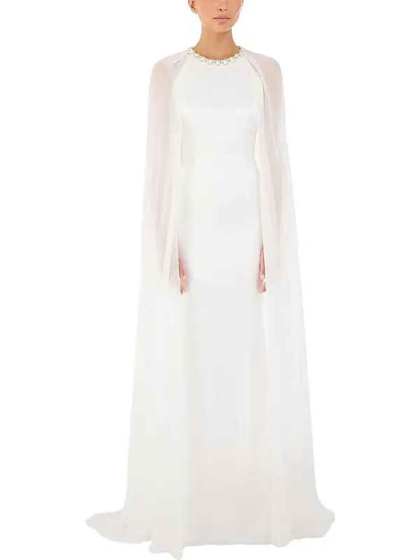 Jenny Packham Embellished Gown With Cape Effect - Ivory