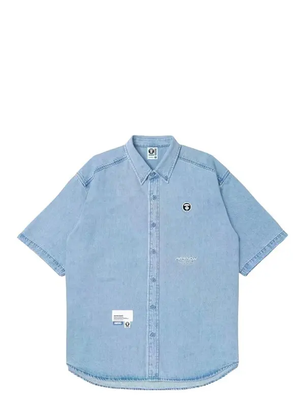 AAPE BY *A BATHING APE Moonface Embroidered Denim Shirt - Blue