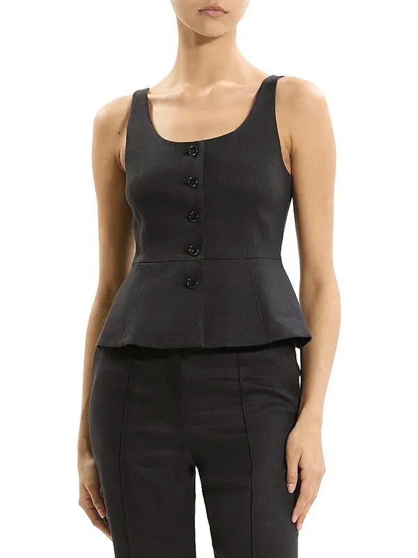 Theory Peplum Vest In Linen Blend - Black