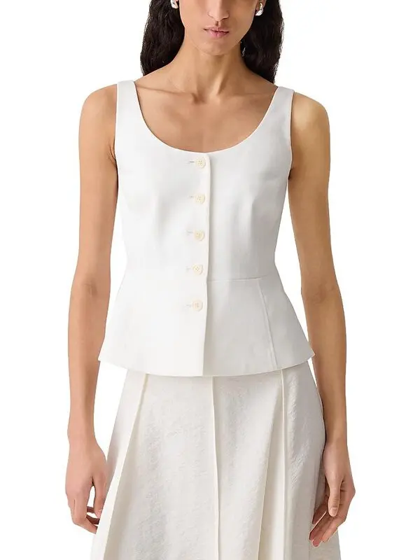 Theory Peplum Vest In Linen Blend - Ivory