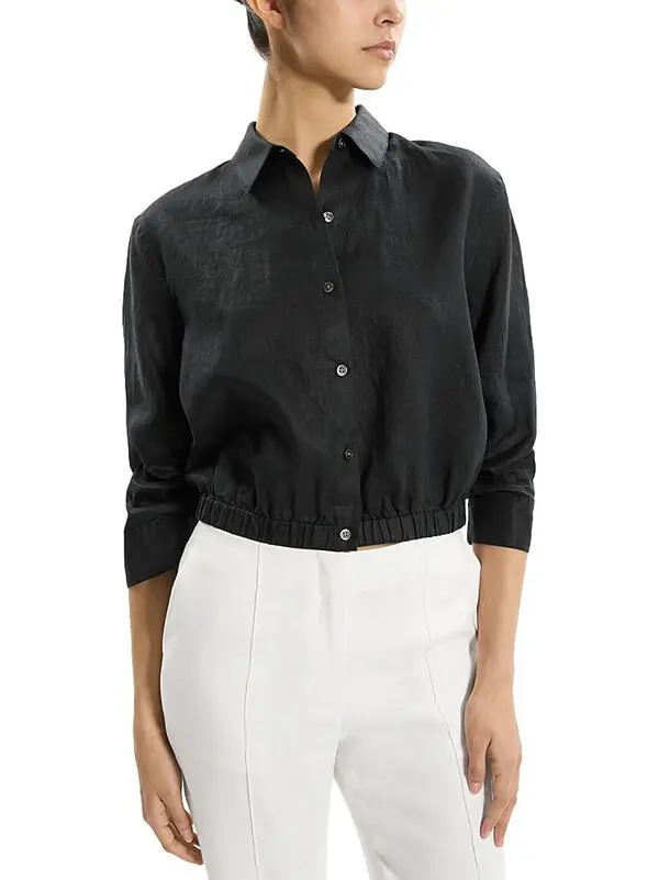 Theory Fixed Sleeve Linen Top - Black