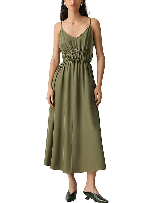 Theory Gathered V Tie Dress - Forest Moss