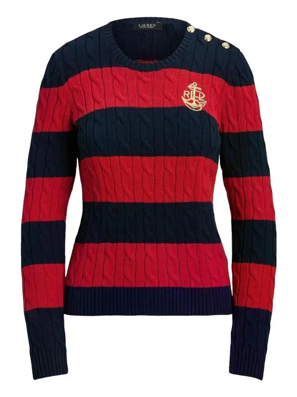 Ralph Lauren Cable-knit Striped Cotton Sweater - Blue