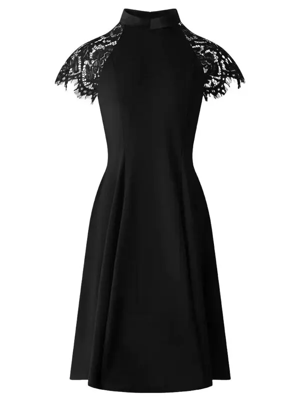 Shanghai Tang Lace-sleeves Mini Dress - Black