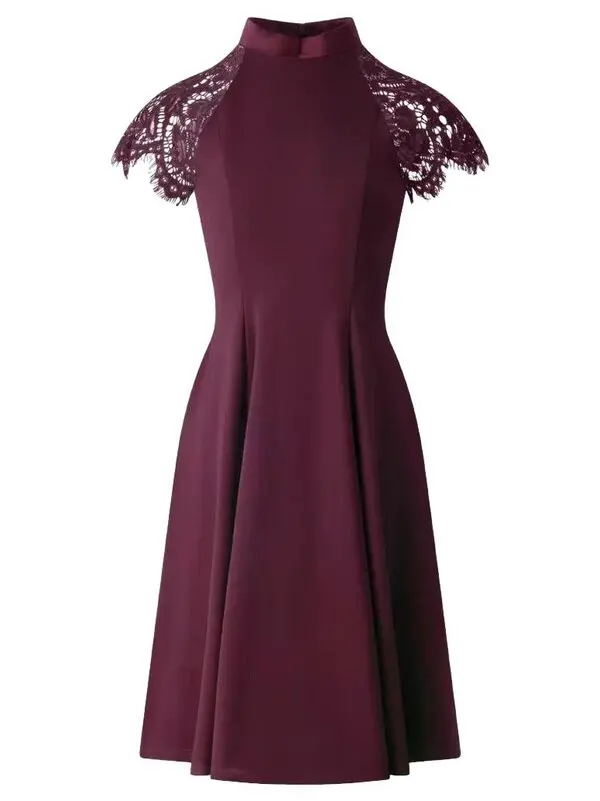 Shanghai Tang Lace-sleeves Mini Dress - Purple
