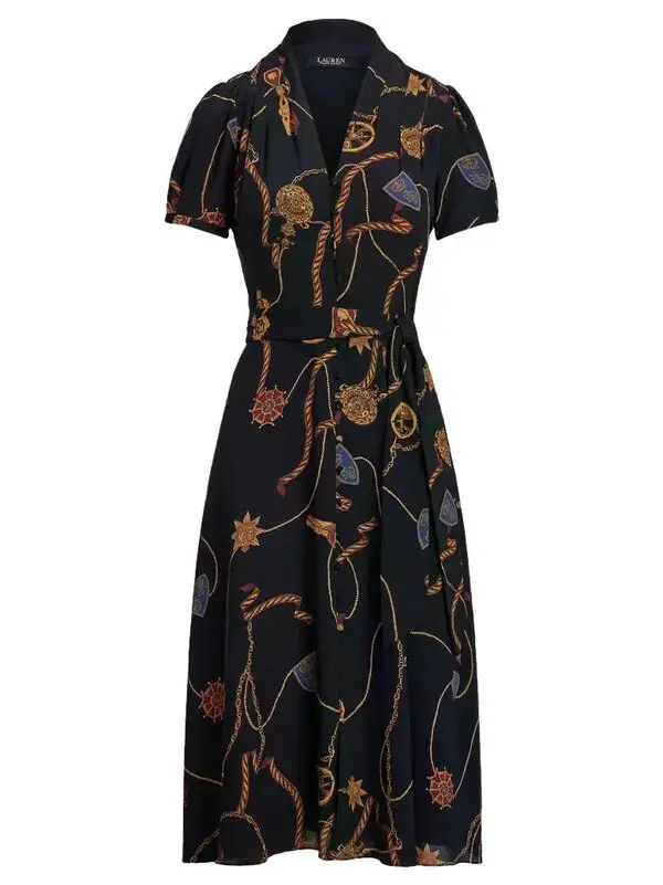 Ralph Lauren Belted Nautical-print Dress - Black