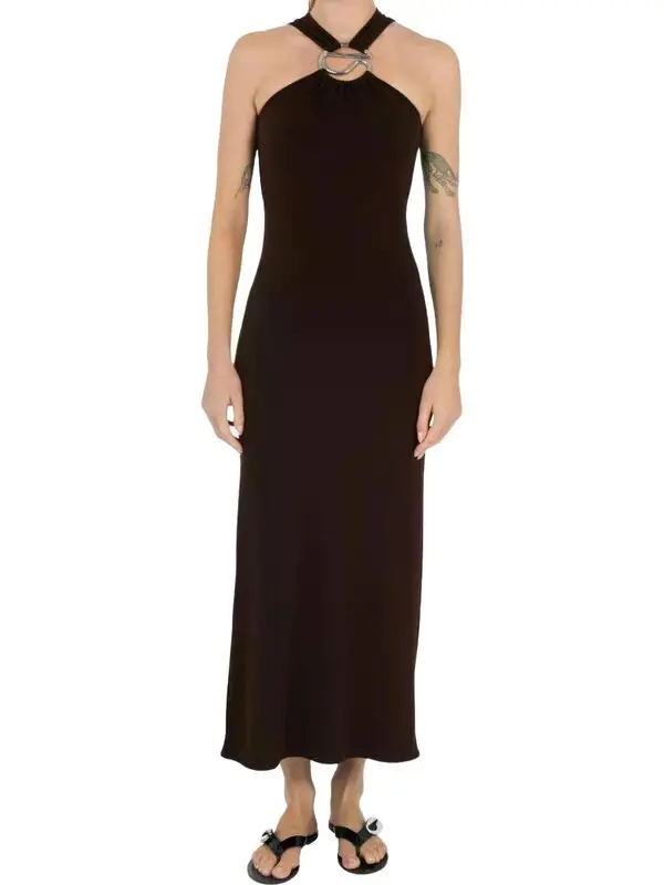 Coperni C-logo Gathered Midi Dress - Brown