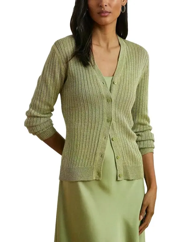Ralph Lauren Ribbed-knit Metallic-thread Cardigan - Green