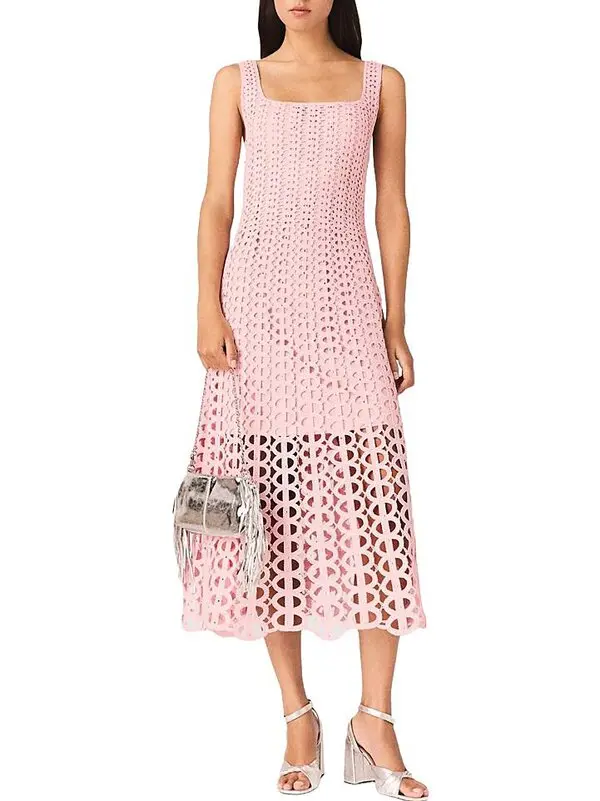 Maje Rhinestone Crochet Midi Dress - Pink
